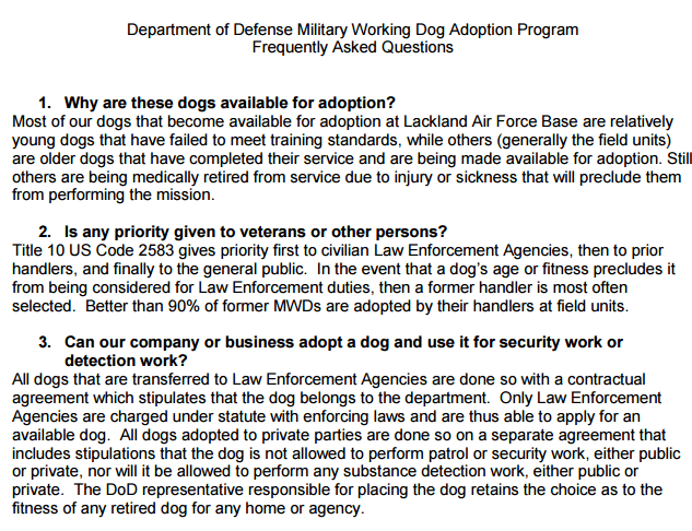 Dod Military Working Dog Adoption